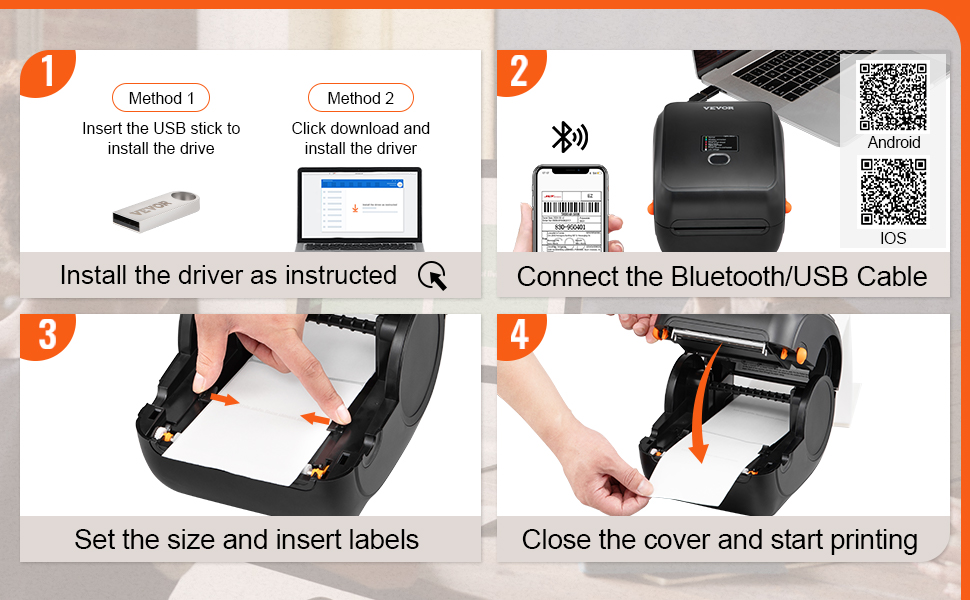 VEVOR Direct Bluetooth Thermal Label Printer HD(300DPI), All in One BT ...