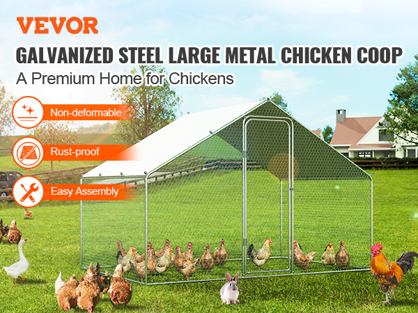 VEVOR Large Metal Chicken Coop, 3x1.97x1.99 m Walk-in Chicken Run with ...