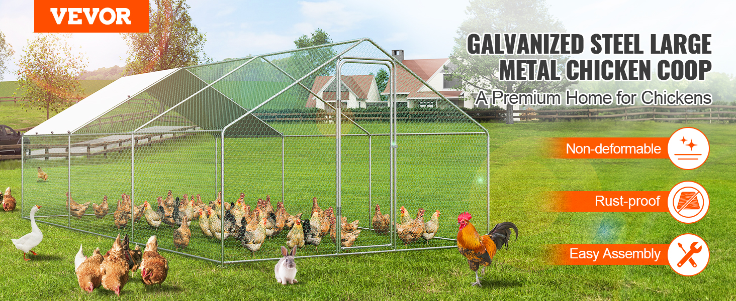VEVOR Large Metal Chicken Coop, 9.8x19.3x6.5 ft Walk-in Chicken Runs ...