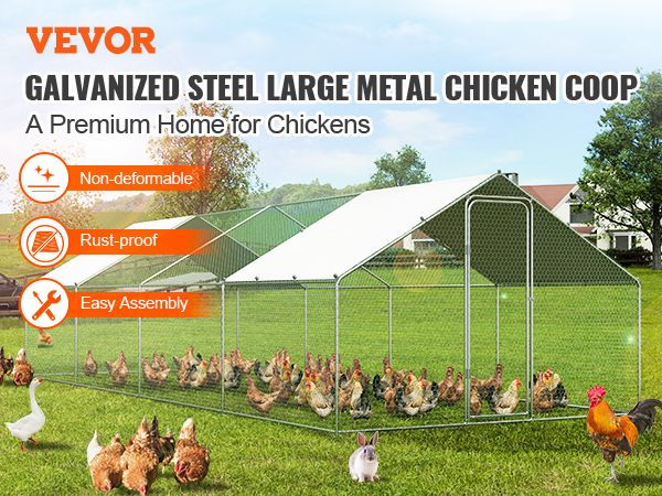 VEVOR Large Metal Chicken Coop with Run, 9.8x25.6x6.5 ft Walk-in ...
