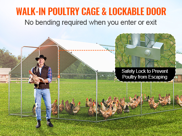 VEVOR Large Metal Chicken Coop with Run, 9.8x25.6x6.5 ft Walk-in ...