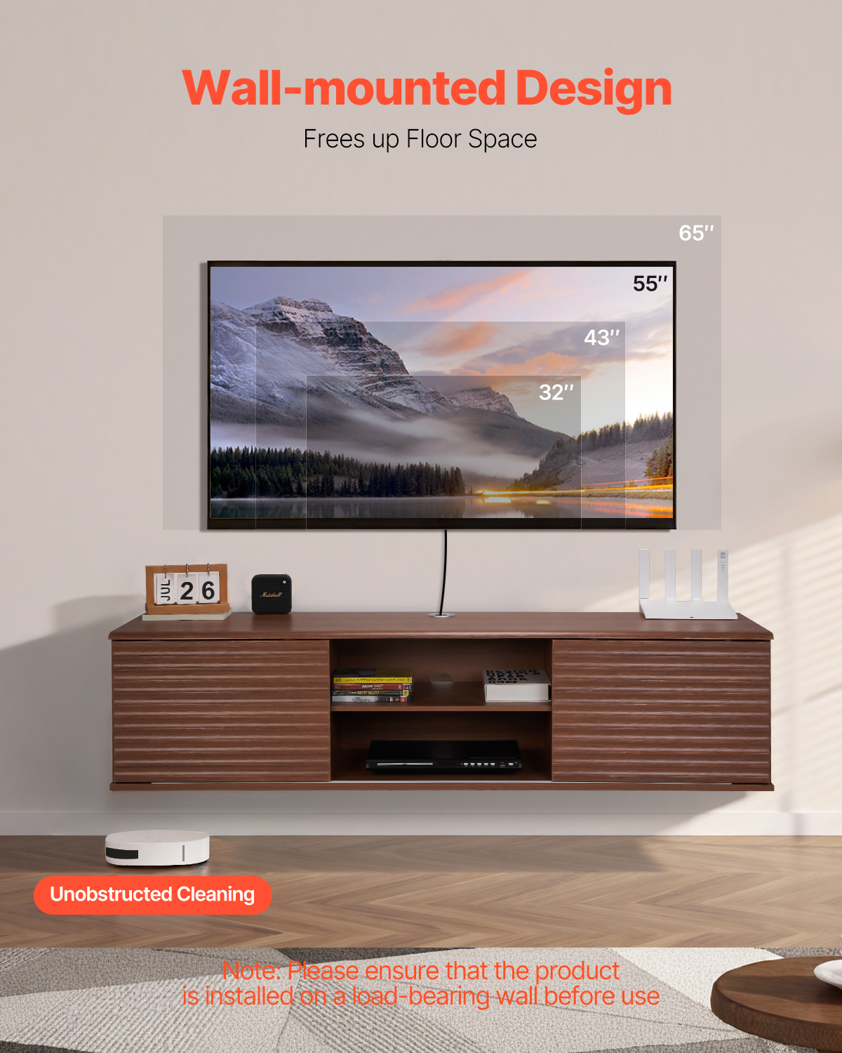 Floating TV Stand 47-71 inch Entertainment Center Power Outlet ...