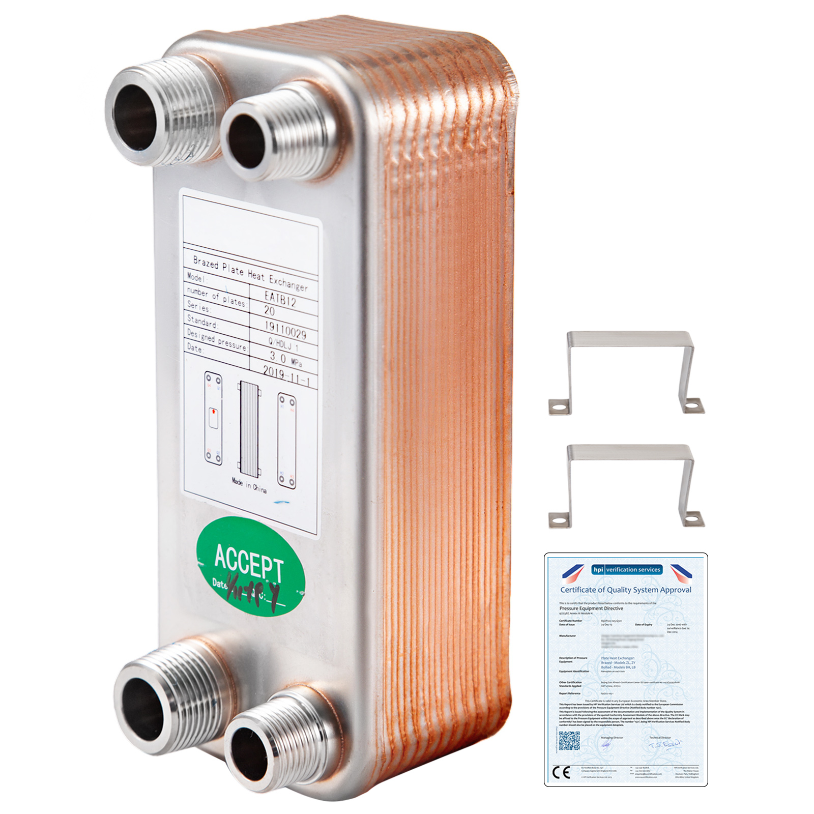 Heat Exchanger Brazed Plate1/2" & 3/4" Mnpt 20 Plate Heat Exchanger ...