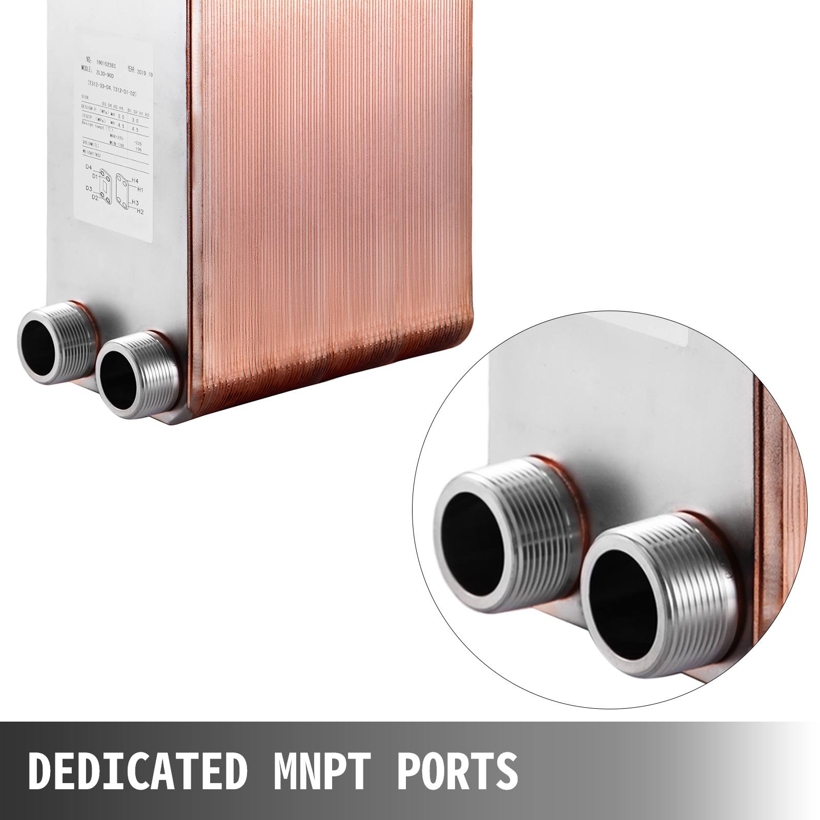 VEVOR 5"x12"Heat Exchanger 90 Plates Brazed Plate 1/4"MPT Heat ...