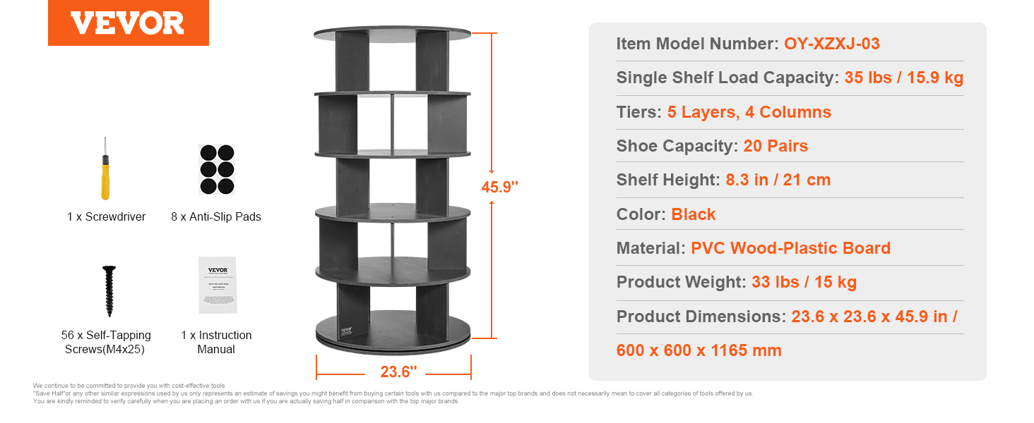 VEVOR 5-Tier Rotating Shoe Rack Tower 360° Spinning Shoe Display Carousel Black | VEVOR US