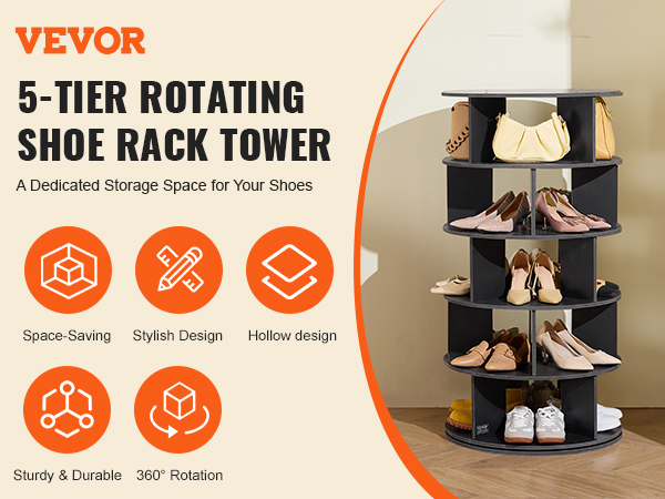 VEVOR 5-Tier Rotating Shoe Rack Tower 360° Spinning Shoe Display ...