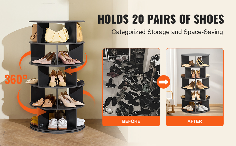 VEVOR 5 Tiers Rotating Shoe Rack Tower, 360°Spinning Shoe Display ...