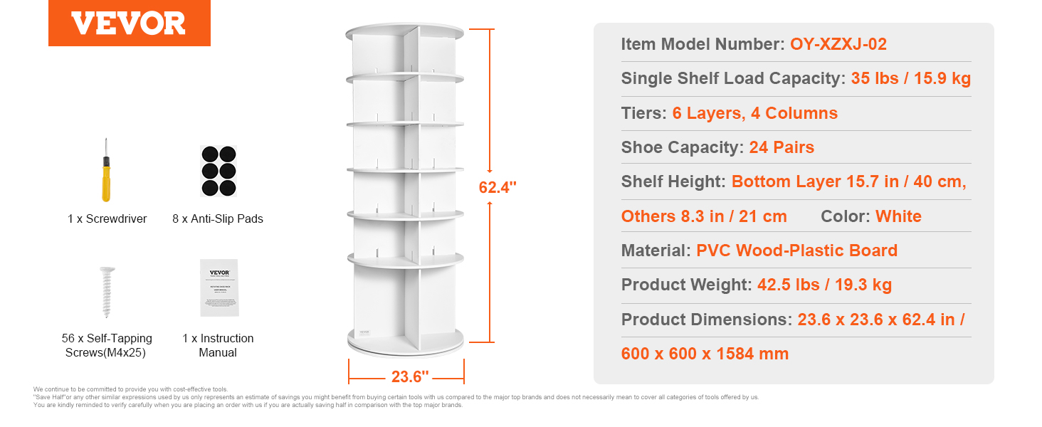 VEVOR 6-Tier Rotating Shoe Rack Tower 360° Spinning Shoe Display ...