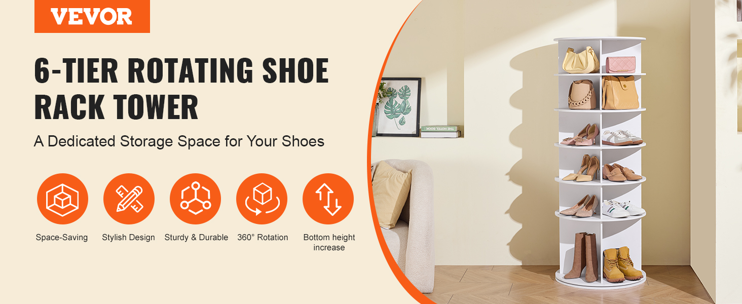 VEVOR 6-Tier Rotating Shoe Rack Tower 360° Spinning Shoe Display ...