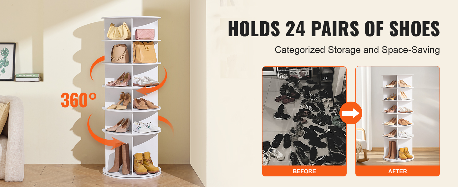 VEVOR 6-Tier Rotating Shoe Rack Tower 360° Spinning Shoe Display ...