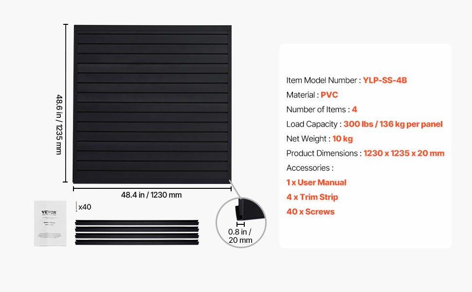 4 x 4 ft Slat Wall Paneling PVC Black Garage Slatwall with Modular ...