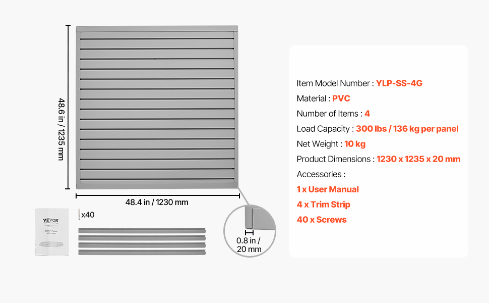 4 x 4 ft Slat Wall Paneling PVC Grey Garage Slatwall with Modular ...