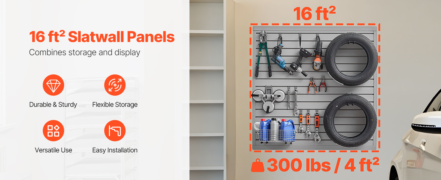 VEVOR 4 x 4 ft lamel vægpaneler PVC grå garage lamelvæg med modulært ...