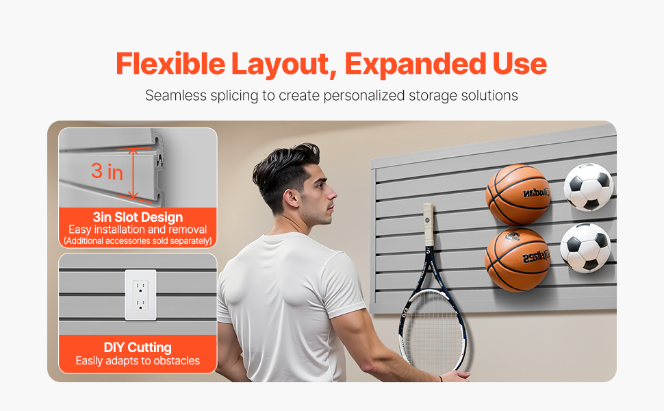 VEVOR 2 x 4 ft Slat Wall Paneling PVC Grey Garage Slatwall with Modular ...