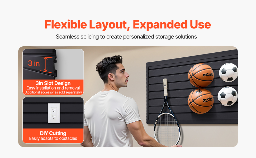 VEVOR 2 x 4 ft Slat Wall Paneling PVC Black Garage Slatwall with ...