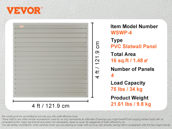 VEVOR Slatwall Panels, 4 ft x 1 ft Gray Garage Wall Panels 12"H x 48"L ...