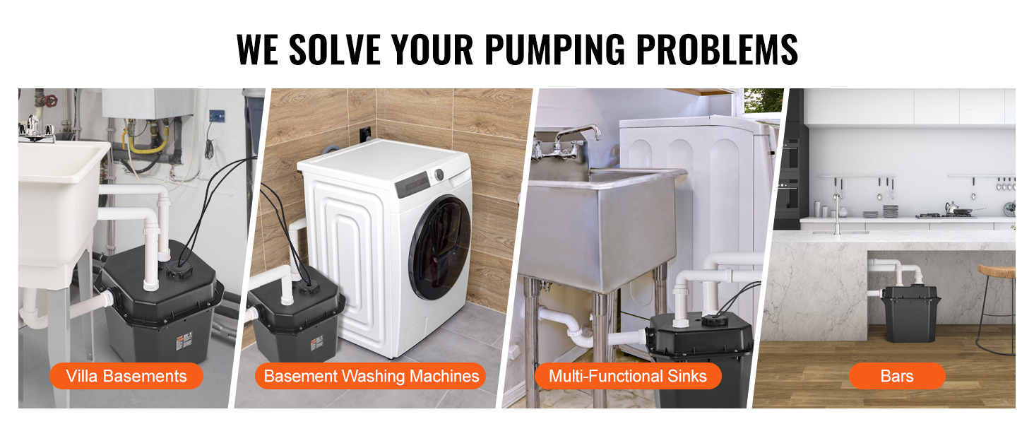 VEVOR Utility Sink Pump, 1/2 HP, 120-Volt, 3500 GPH Flow, 28 ft Head, Under-Sink Sump Pump ...