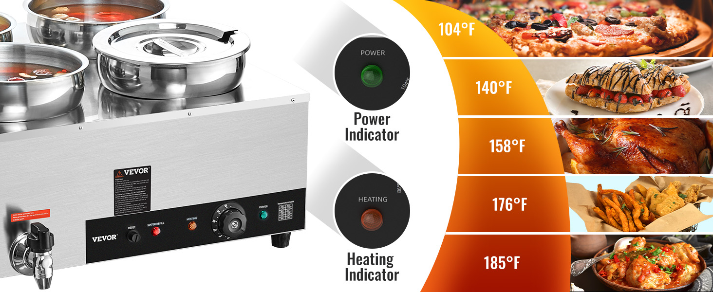 VEVOR Electric Soup Warmer, Four 7.4QT Stainless Steel Round Pot 86~185 ...