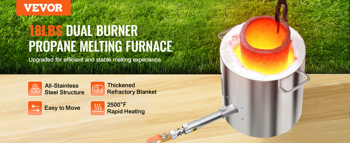 VEVOR Propane Melting Furnace Kit, 8KG/18lbs Gas Metal Melting Furnace ...
