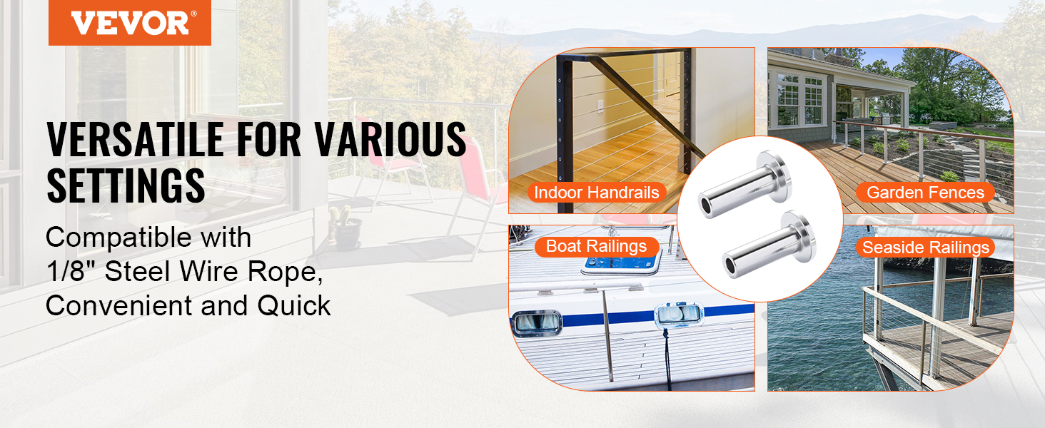 VEVOR 81 Pack T316 Stainless Steel Protector Sleeves for 1/8" Wire Rope ...