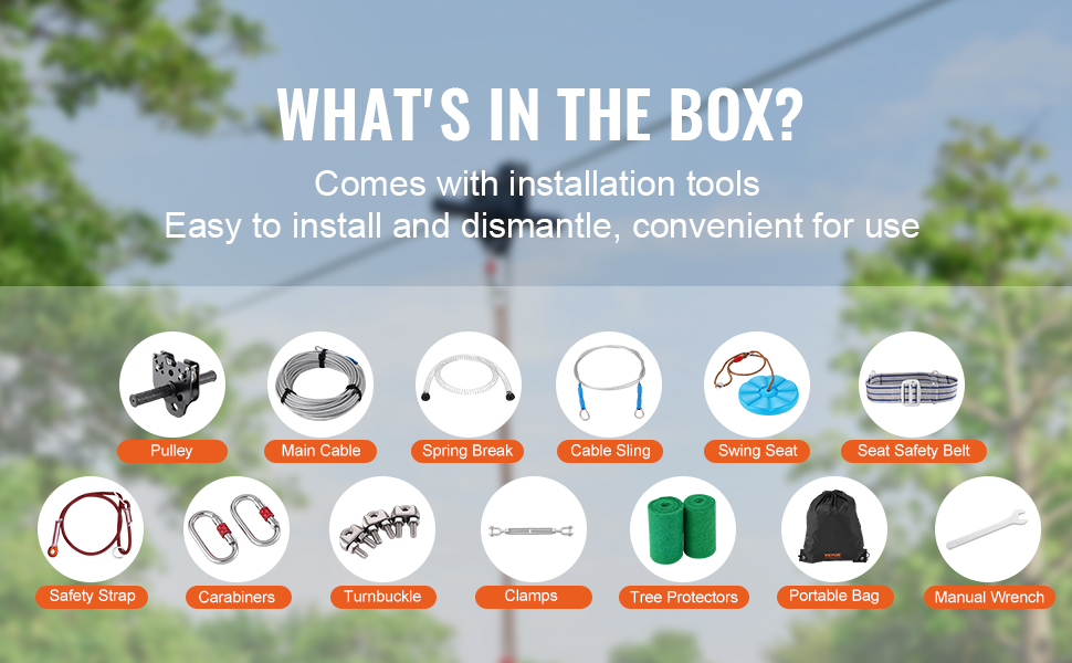 VEVOR Zipline Kit for Kids and Adult, 100 ft Zip Line Kits Up to 500 lb ...