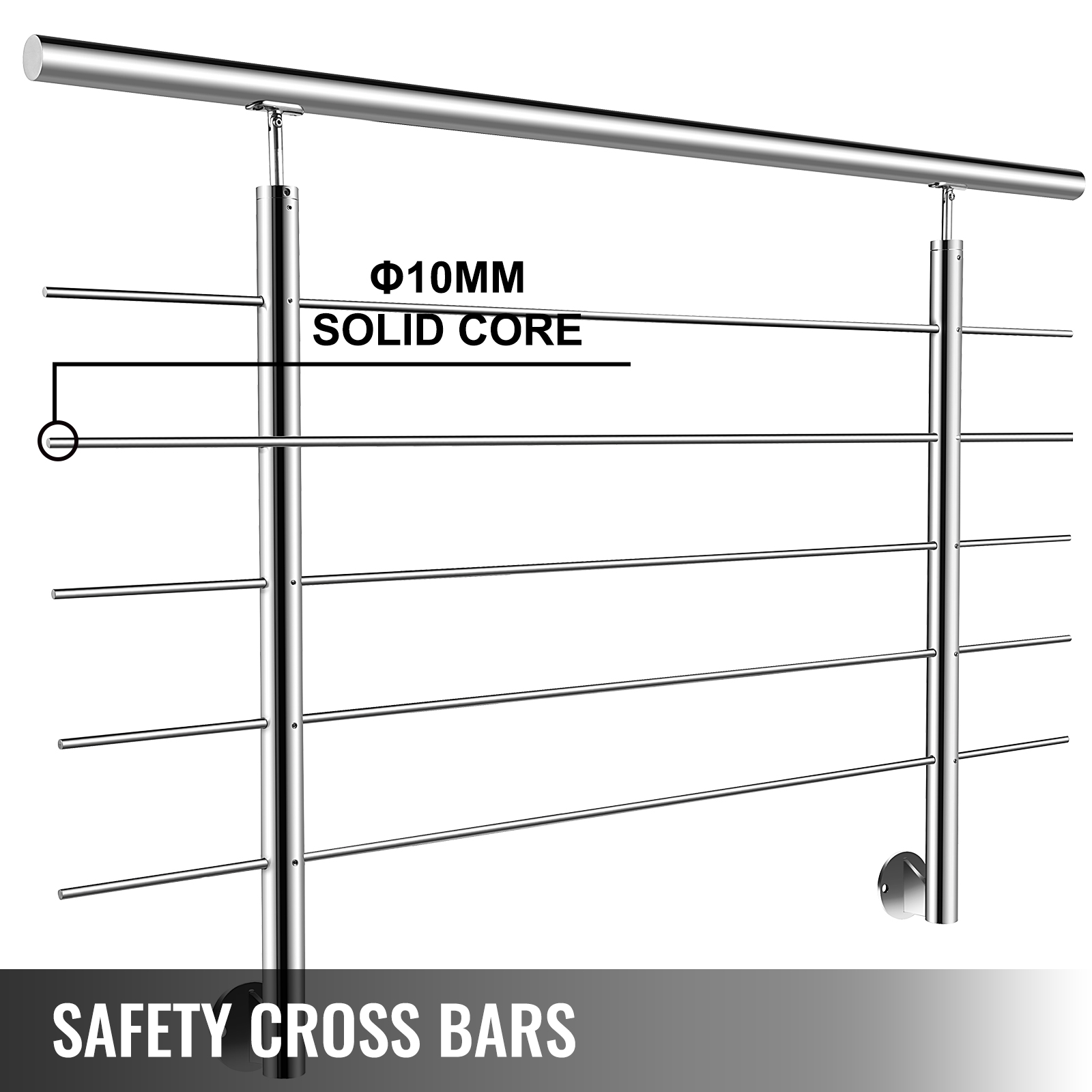 VEVOR Stainless Stair Handrail with 5 Cross Bars, Hand Rails for Steps ...