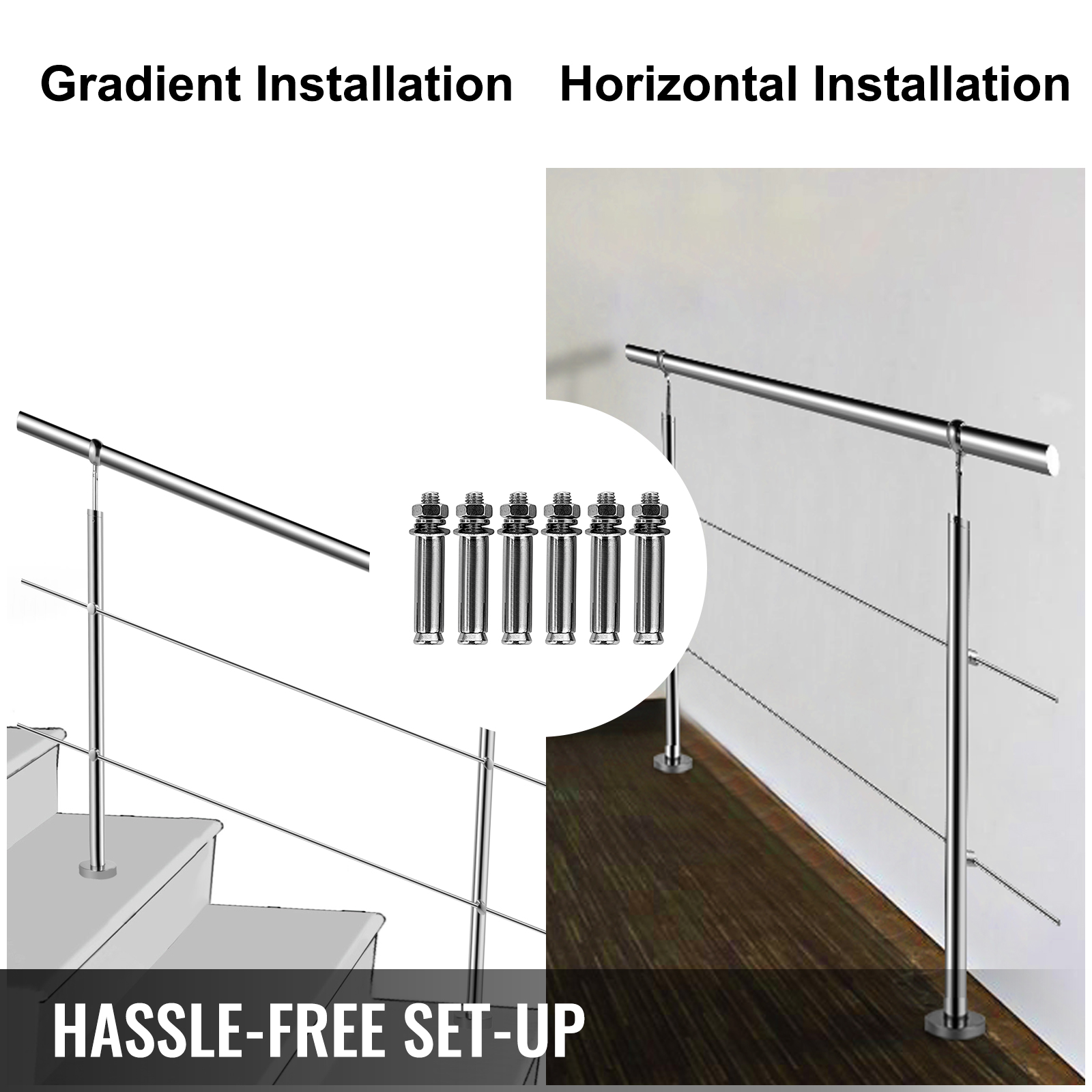 Vevor Stair Handrail Outdoor Grab Hand Rail Garden Step Rail Stainless ...