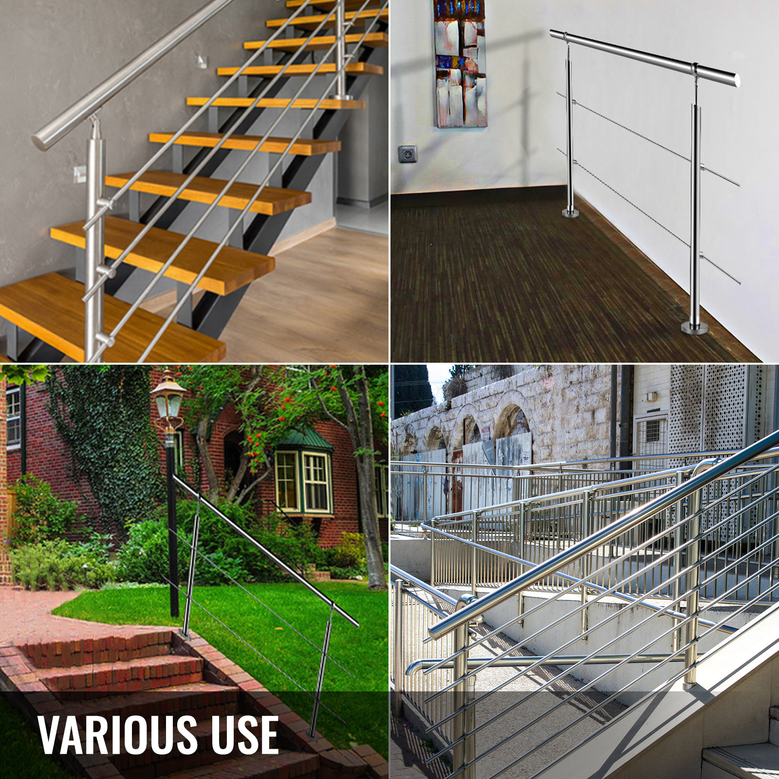 Vevor Stair Handrail Outdoor Grab Hand Rail Garden Step Rail Stainless ...