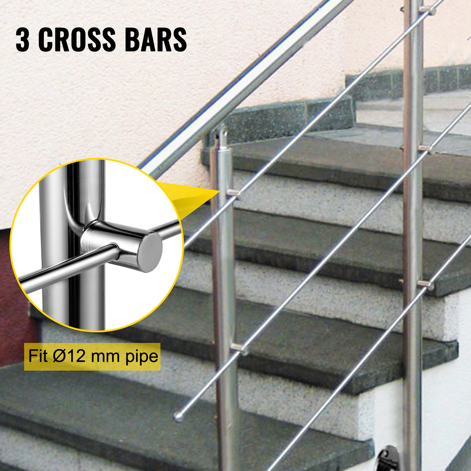 Vevor Adjustable Angle Stair Rail Stair Banister Handrail With 3 Holes ...