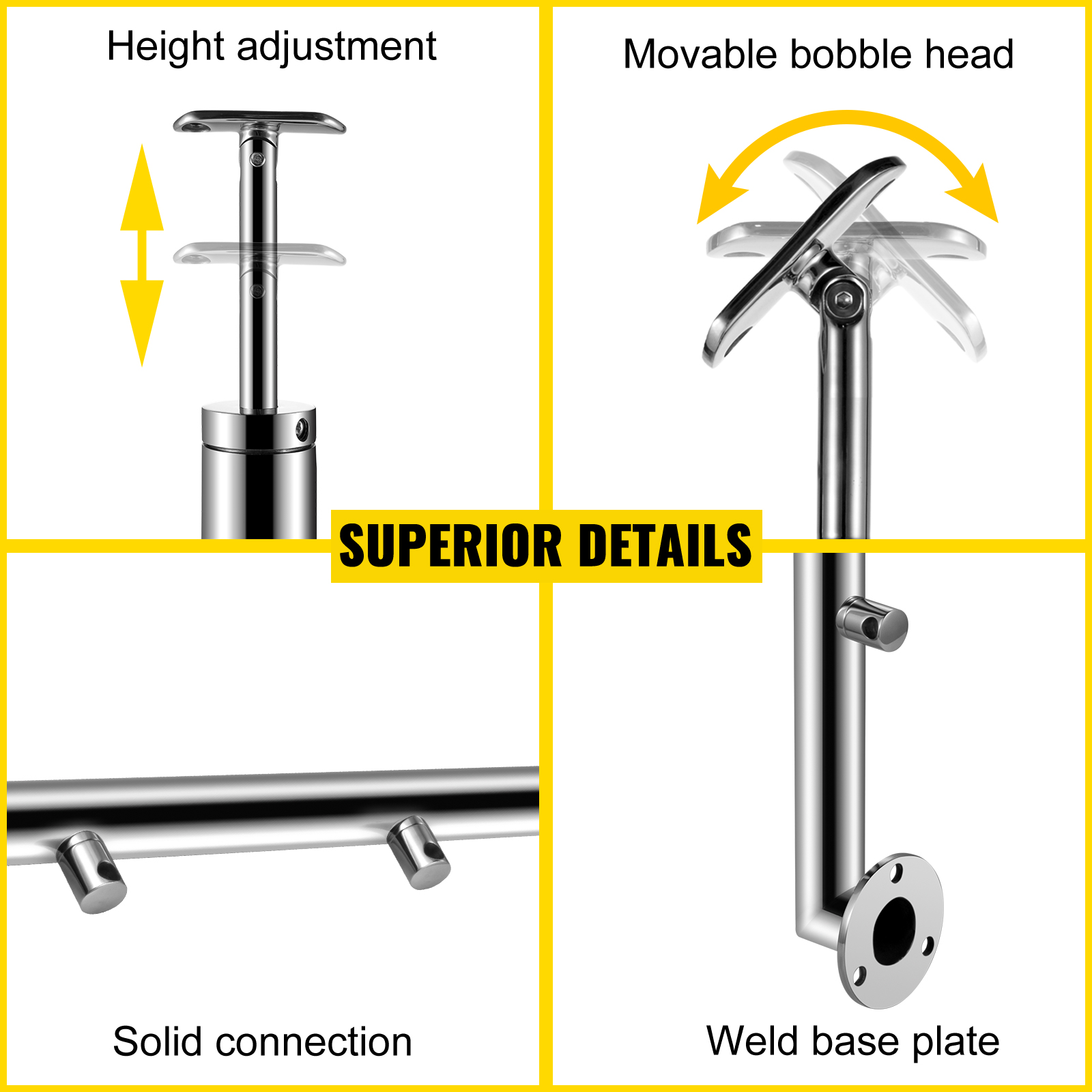 Vevor Adjustable Angle Stair Rail Stair Banister Handrail With 3 Holes ...