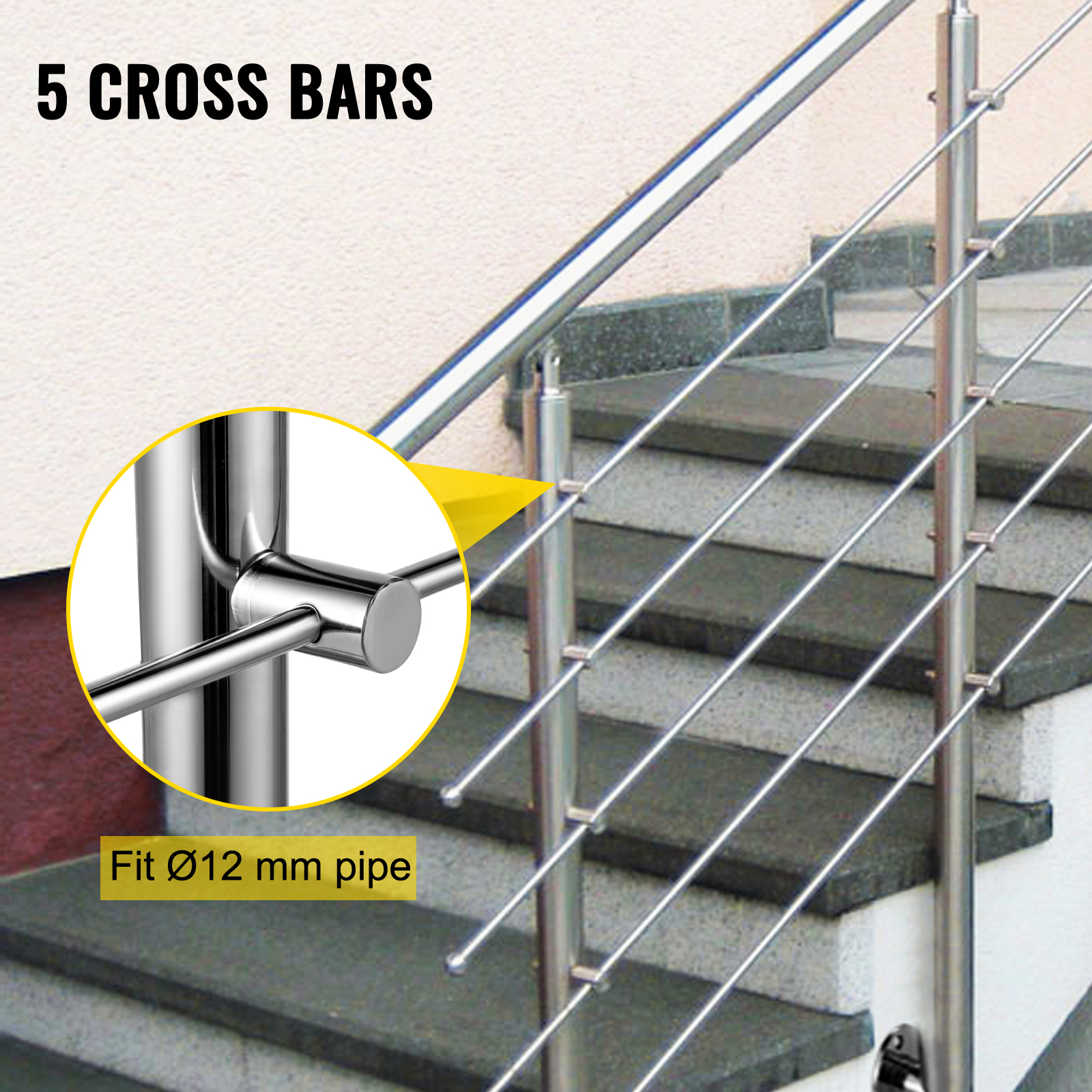 Vevor Adjustable Angle Stair Rail Stair Banister Handrail With 5 ...
