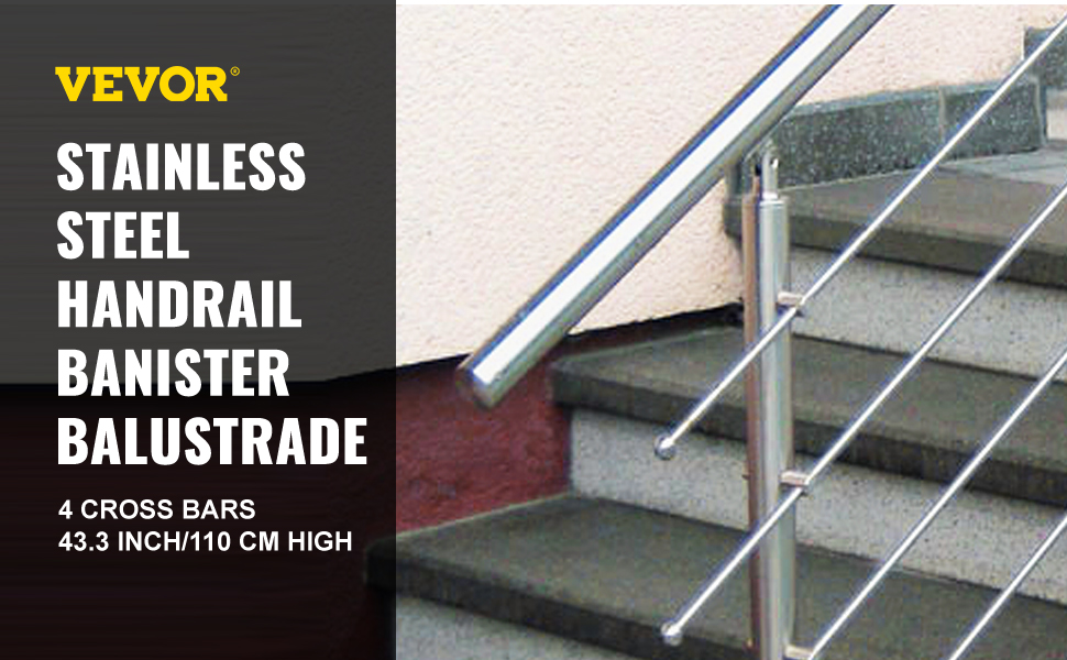 Vevor Adjustable Angle Stair Rail Stair Banister Handrail With 4 ...