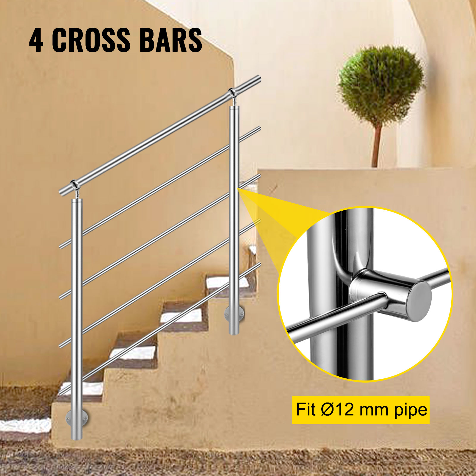 Vevor Adjustable Angle Stair Rail Stair Banister Handrail With 4 ...