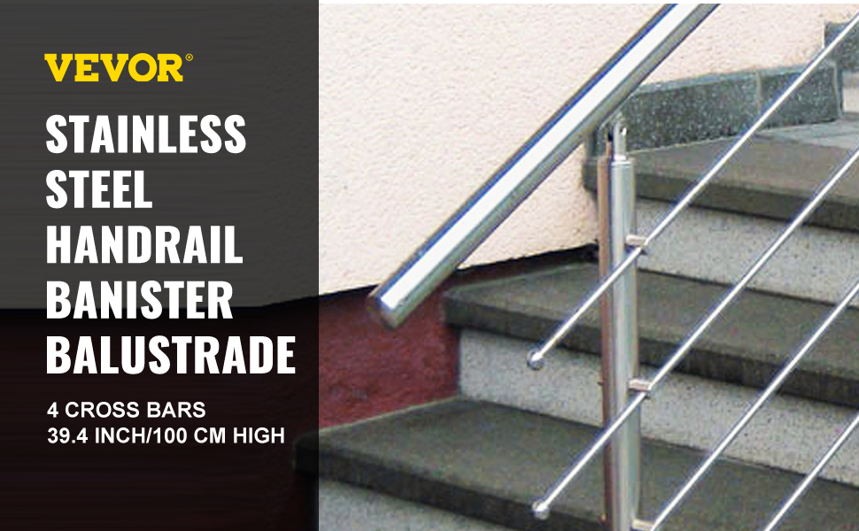 VEVOR Adjustable Angle Stair Rail, 100CM Rail Stair Banister Handrail ...
