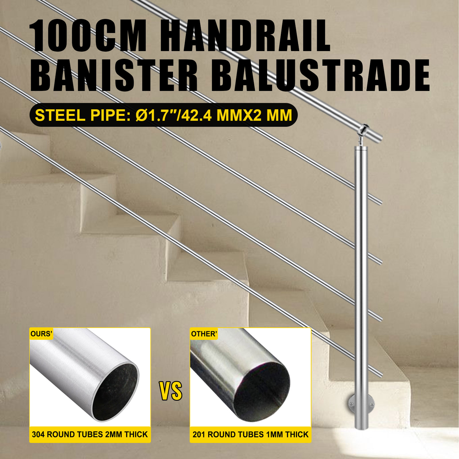 VEVOR Adjustable Angle Stair Rail, 100CM Rail Stair Banister Handrail ...