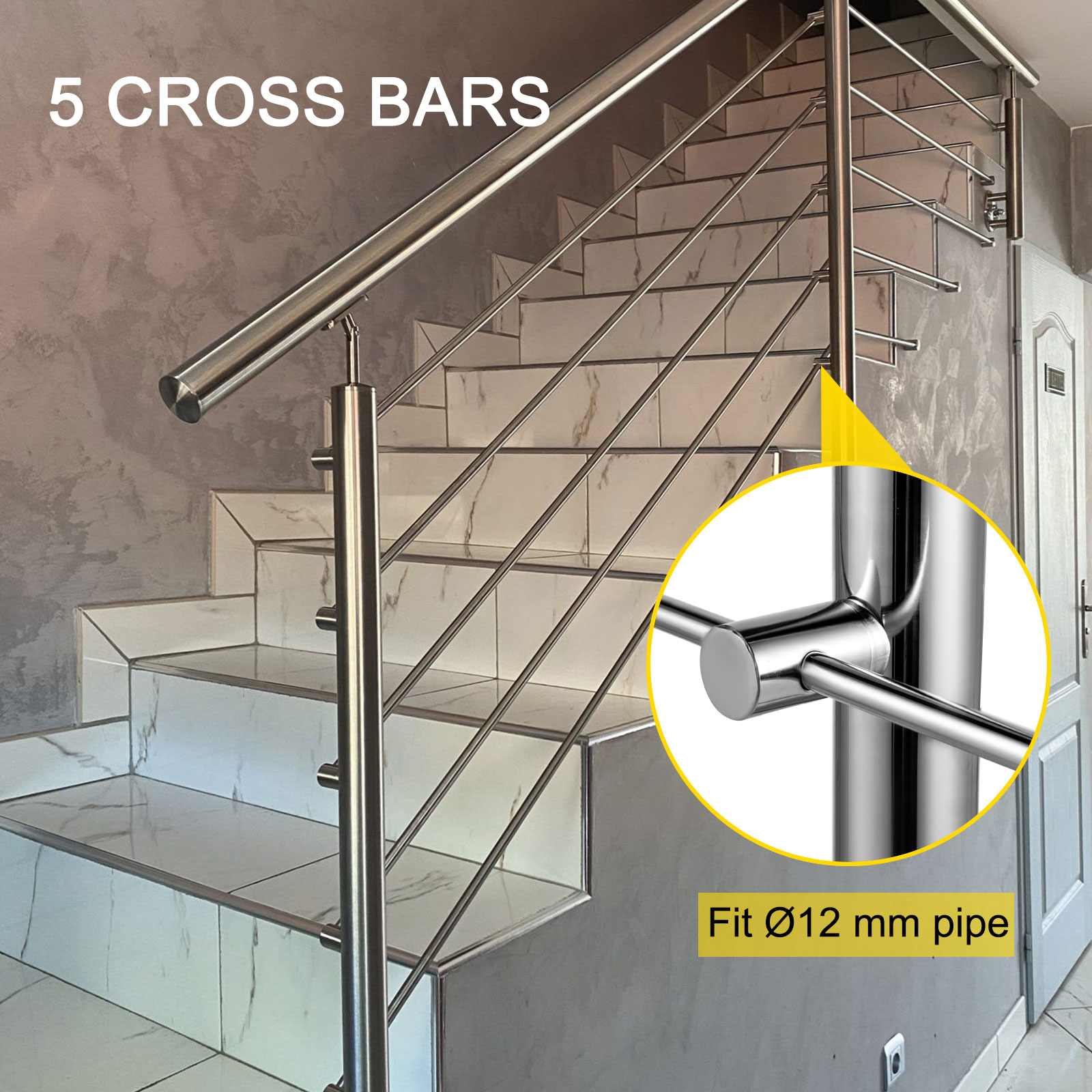 Vevor Adjustable Angle Stair Rail Stair Banister Handrail With 5 ...