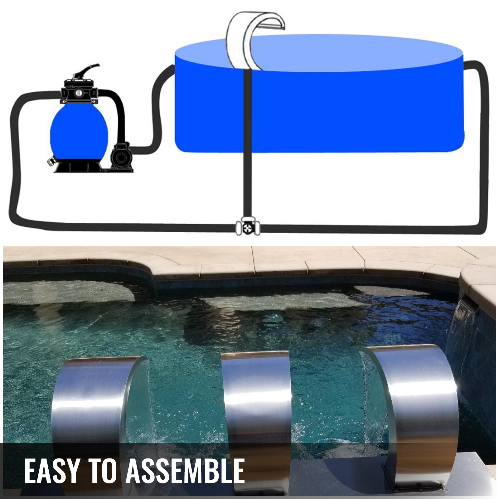 Vevor Stainless Steel Pool Fountain Pool Waterfall Fountain 23.6x10.6 ...