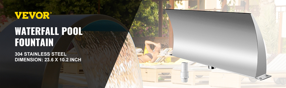 VEVOR Pool Waterfall Fountain 23.6x10.2 Inch Stainless Steel Fountain ...