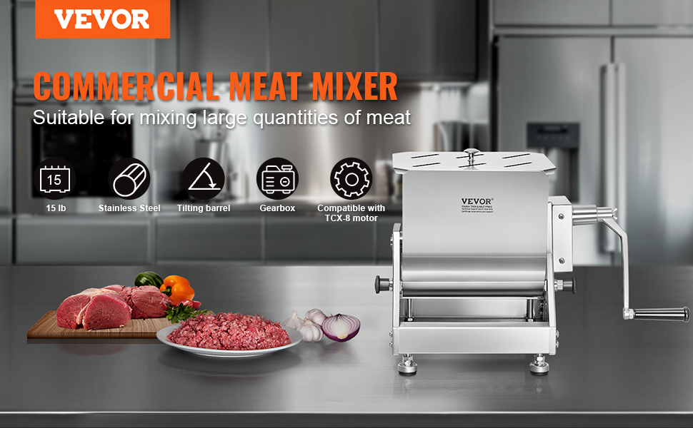 VEVOR 15 Pound Tilt Manual Meat Mixer Sausage Hand Mixer Machine Stainless Steel | VEVOR US