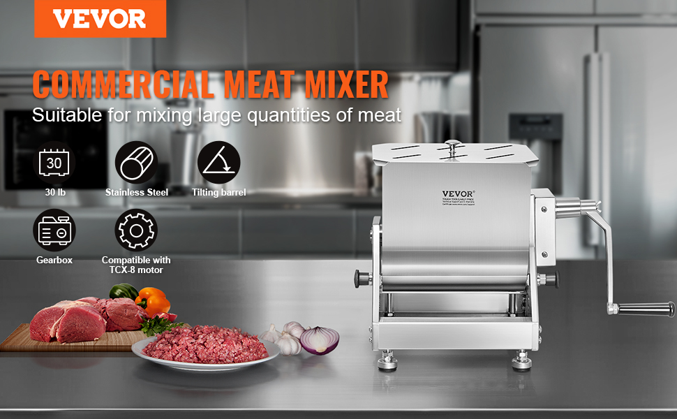 VEVOR 30 Pound Tilt Manual Meat Mixer Sausage Hand Mixer Machine Stainless Steel | VEVOR US