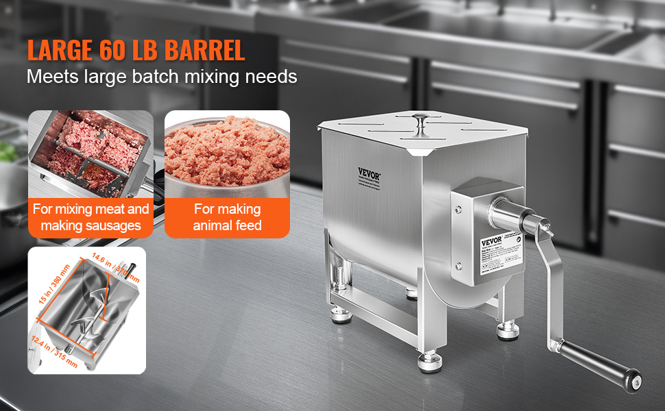 VEVOR 60 Pound Manual Meat Mixer Sausage Hand Mixer Machine Stainless ...