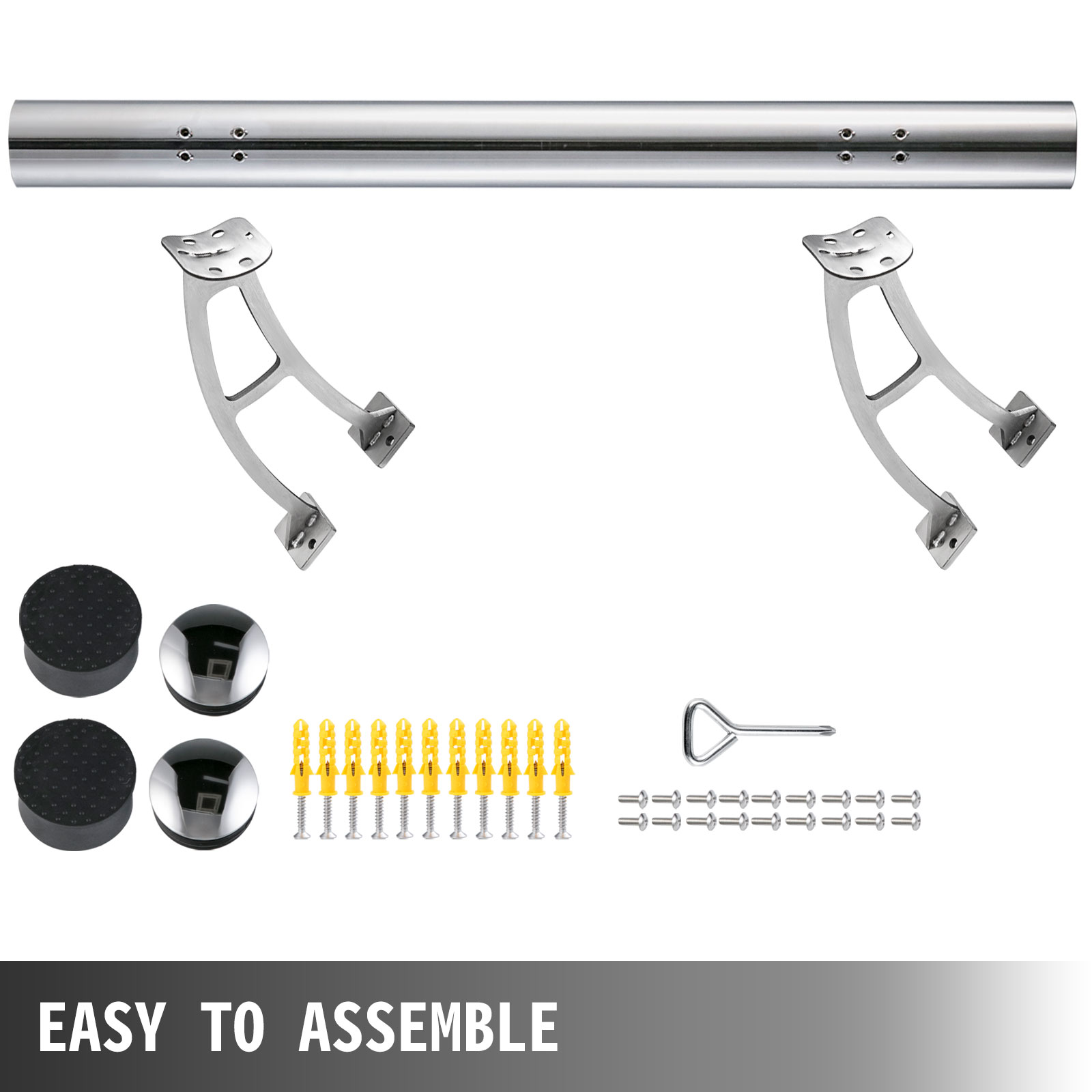 VEVOR 2FT Length Bar Foot Rail Kit,2''OD Solid Brushed Stainless Steel ...