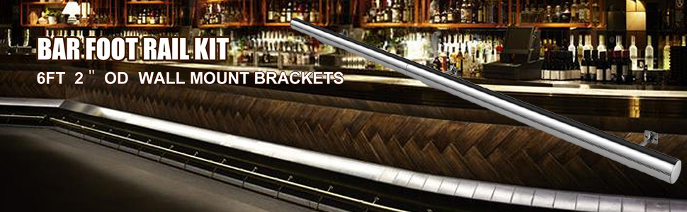 VEVOR 6FT Length Bar Foot Rail Kit,2''OD Solid Brushed Stainless Steel ...