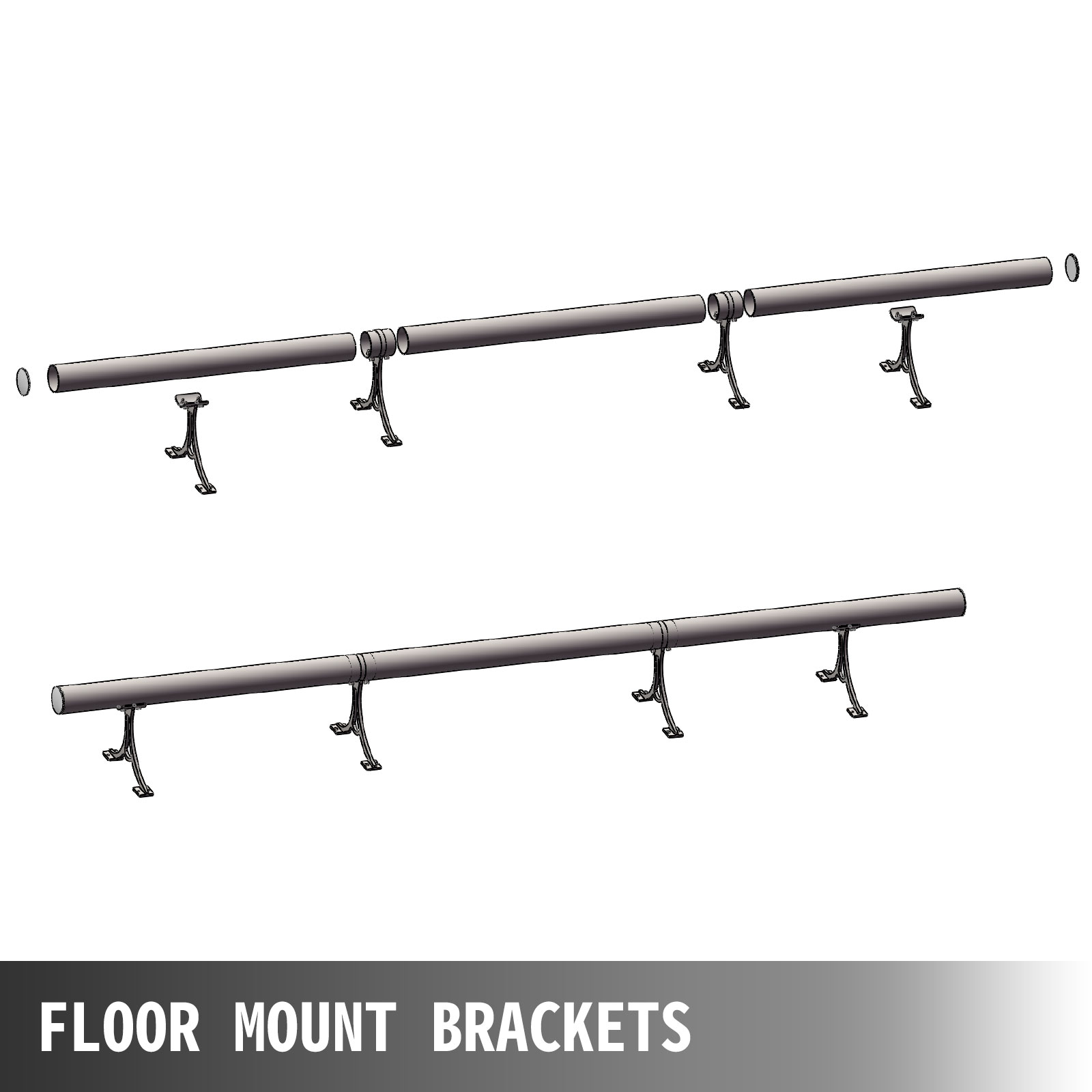 VEVOR 2''OD Bar Foot Rail Kit 9FT Length Solid Bar Mount Foot Rail Kit ...
