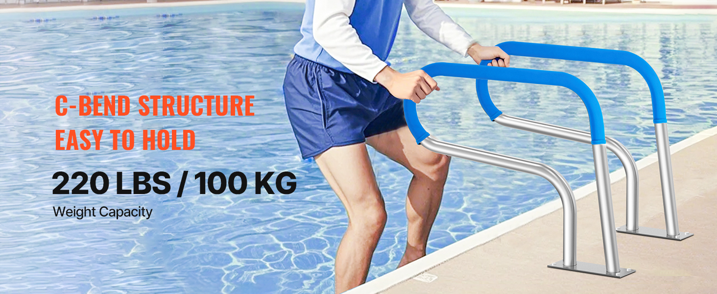 VEVOR Pool Handrail 32 x 23 inch Stainless Steel with Base Plate for ...