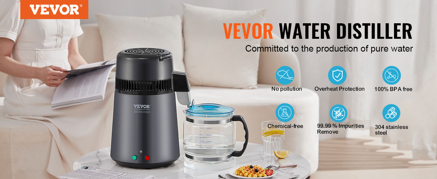 Water Distillers For Home VEVOR 4L Water Distiller - 750W Stainless ...