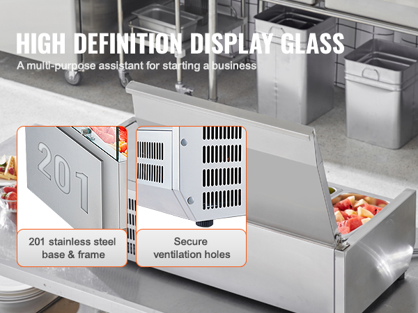 VEVOR Refrigerated Condiment Prep Station, 130 W Countertop ...