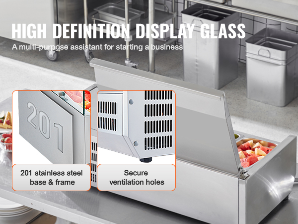 VEVOR Refrigerated Condiment Prep Station, 135 W Countertop ...