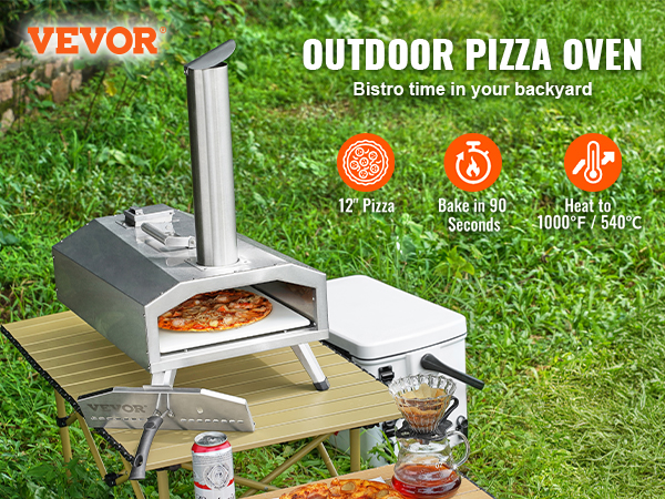 VEVOR 12" venkovní pec na pizzu přenosná pec na pizzu na dřevěné pelety ...