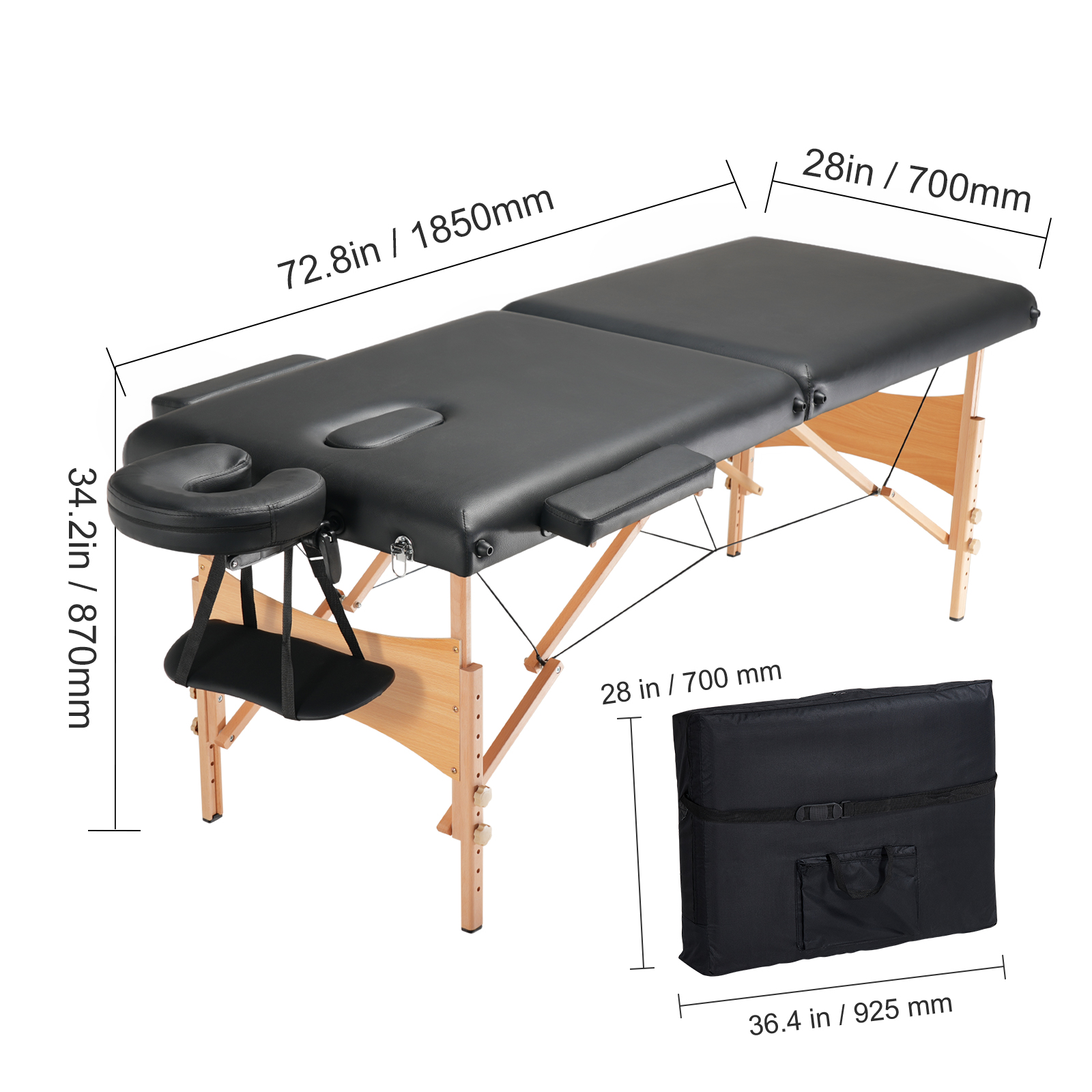 VEVOR Portable Massage Table 28" W, 2 Folding Lightweight Massage Table ...